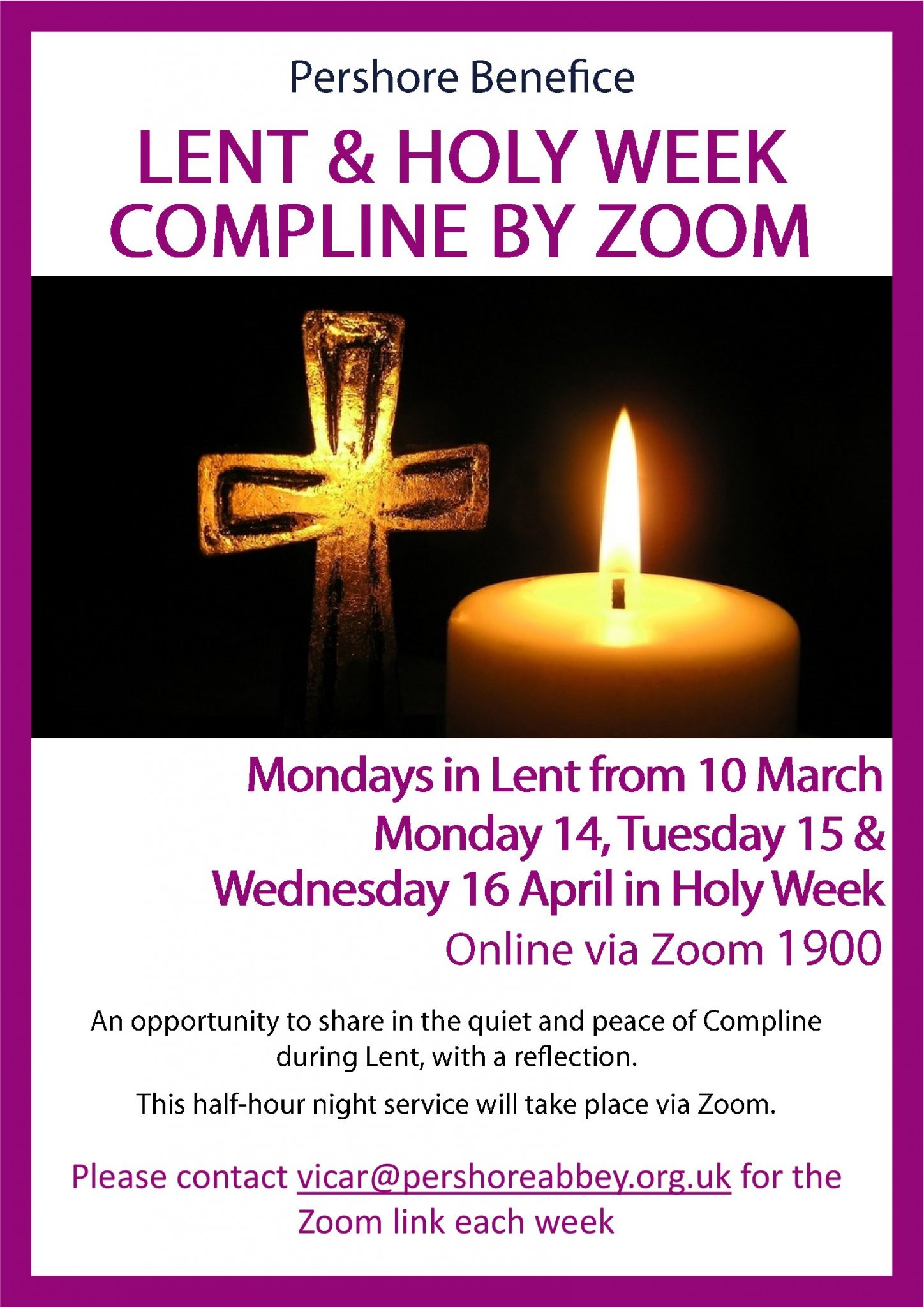 Lent & Holy Week Compline By Zoom – Pershore Abbey